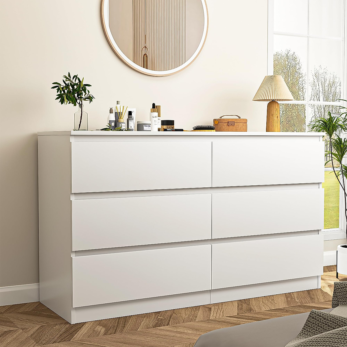 Vibe & Dine 6 Drawer Double Dresser, Modern Chest of Drawers with Wide Storage for Closet, Bedroom, Living Room
