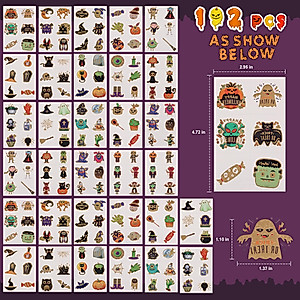 192 PCS Halloween Temporary Tattoos for Kids, Halloween Assorted Waterproof Fake Pumpkin Temp Tattoo Sticker for Boys Girls Goody Bag Stuffers Prizes Party Favors