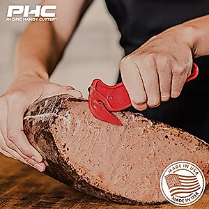 Pacific Handy Cutter DFC364 NSF Certified Food Safe Cutter with Bladeless Tape Splitter, Safe and Efficient Cutting for Cryovac, Plastic Bags, Shrink Wrap, and More, Red