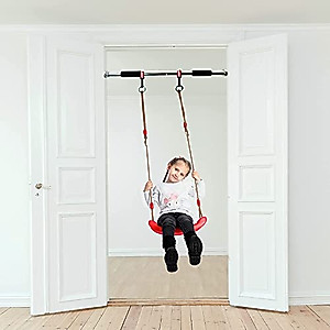 Plastic Swing Seat,Kids Swing Seat with 6.6ft Adjustable Rope and 2 Carabiners,Red Swings for Backyard Playground Indoor Outdoor