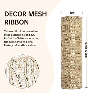 YAMA Deco Mesh Ribbon with Metallic Foil, 10 inch x 30 feet, for Christmas, Wreath, DIY Crafts and Home Decoration, Tan