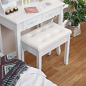 Iwell Piano Bench with Padded Cushion and Storage Compartment for Music Books, Keyboard Bench, Vanity Stool Chair with Solid Wood Leg, 20.5" L x 12.6" W x 19.7" H, White