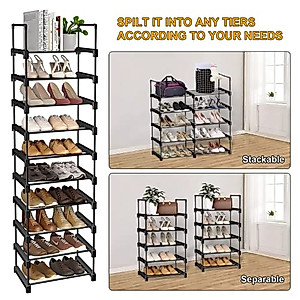 NYLBRT Upgrade 10 Tier Shoe Racks, Metal Stackable Shoe Rack Organizer for 20-25 Pairs Shoe and Boots, Tall Narrow Shoe Shelf for Entryway, Closet, Garage, Bedroom, Cloakroom, Black