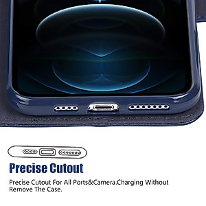 Arae Compatible with iPhone 12 Pro Max Case Wallet Flip Cover with Card Holder and Wrist Strap - Blue