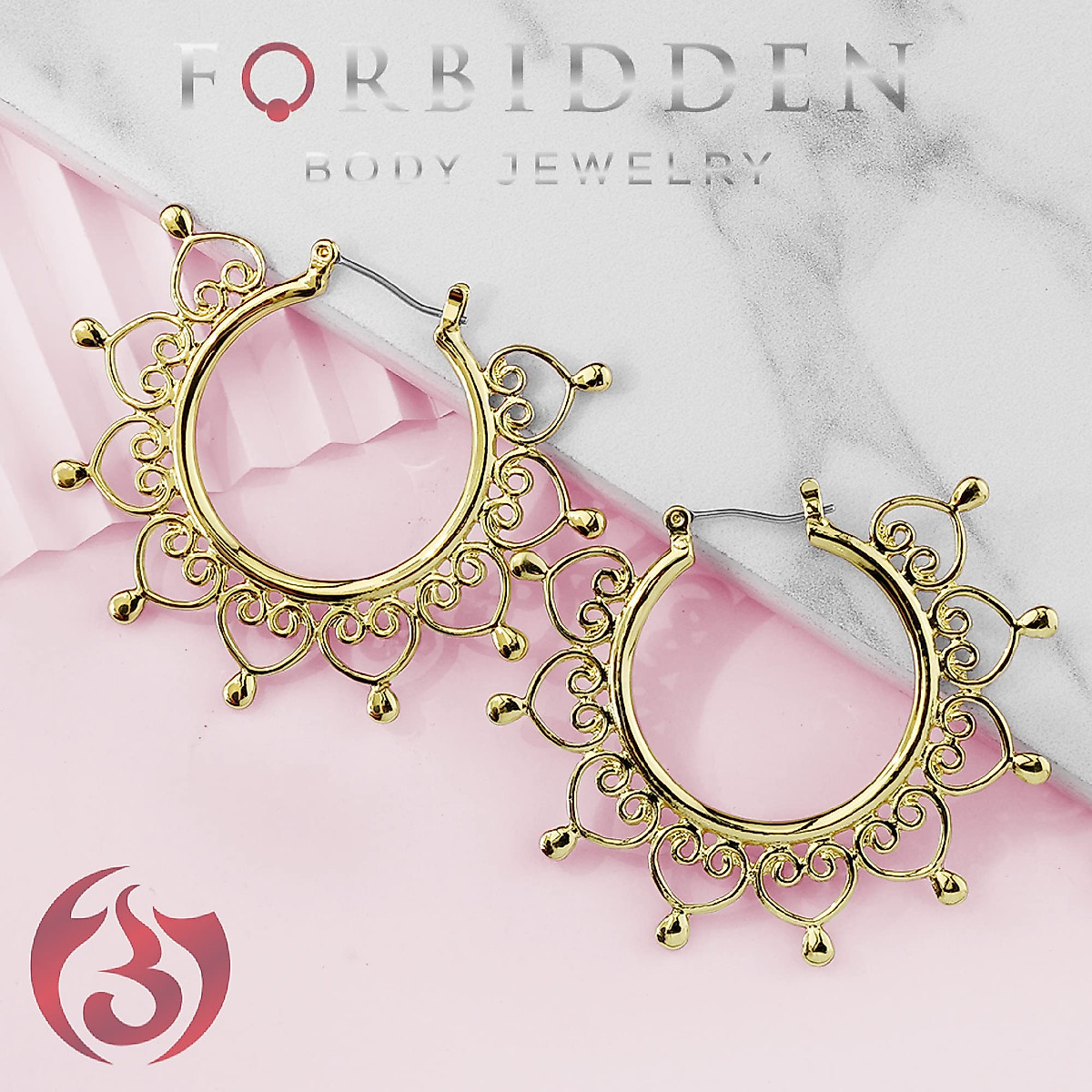 Forbidden Body Jewelry Heart Filigree Earrings, Filigree Earrings Silver Tone, Filigree Earring, 2 inch Women's Filigree Earrings Hoops, Surgical Steel Posts (Silver Tone Brass).