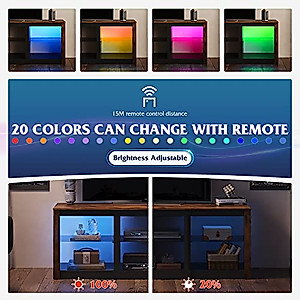 WLIVE TV Stand with LED Lights for TVs up to 65 inch, Entertainment Center with Glass Shelves, Modern TV Console for Living Room, Media Console with Storage, Rustic Brown