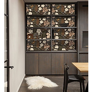 HAOKHOME Peel and Stick Wallpaper Floral Vintage Removable Rose Leaf Black/Brown/Beige Stick on Mural 17.7in x 6.6ft