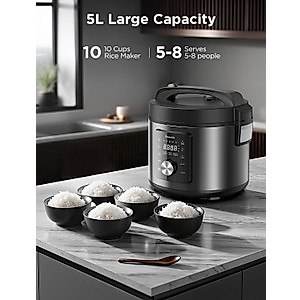 GoveeLife Smart Rice Cooker, 6-in-1 Multi-Cooker, Slow Cooker, Yogurt Maker, Saute Pan, Steamer, Food Warmer, 1000W, 10-Cup Uncooked 5.2 Quart, Includes App with 33 Recipes