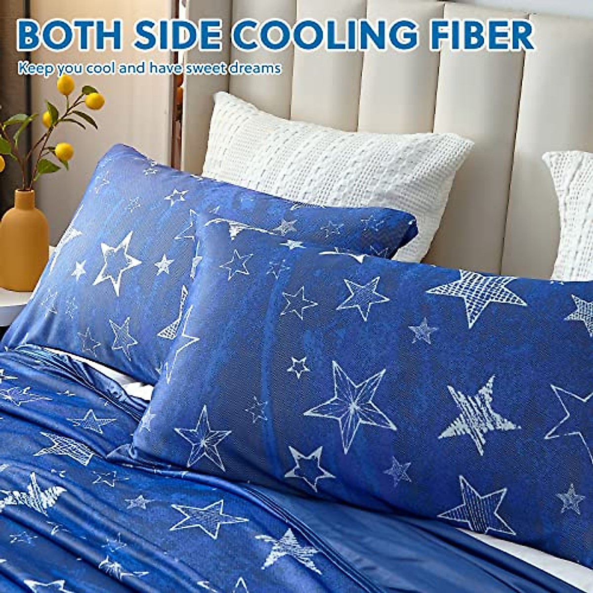 Vamcheer Cooling Pillowcase Queen Size - Double Side Q-Max 0.45 Chill Pillow Covers for Hot Sleeper, 2 Pack Breathable Cold Pillow Case with Hidden Zipper, Anti-Static, Skin-Friendly (20"x30", Blue)