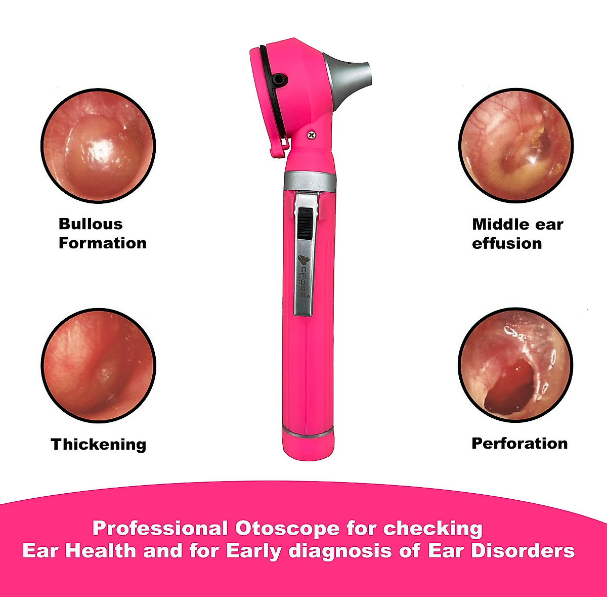 Cross Canada 11-080 Physician Fiber Optic LED Pocket Otoscope Diagnostic Set - Pink