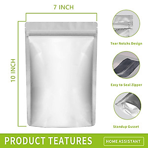 50 pcs Mylar Bags for Food Storage Reusable Mylar Bags with Oxygen Absorbers 400cc Thick 9.44 mil,Heat Sealable Mylar Bags for Food Storage Zipper Pouches (1 Quart, 10"x7")