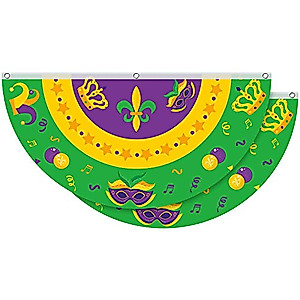 Tatuo Mardi Gras Bunting Decorations Polyester Flag New Orleans Mardigras Bunting Happy Carnival Decoration for Home Indoor Outdoor Festival Decoration, 4 x 2 Feet (2 Pieces)