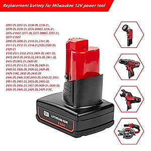 DEWQKI 2 Pack 6000mAh 12V Lithium Ion Replacement Battery Compatible with Milwaukee M12 Battery 48-11-2401 48-11-2402 48-11-2411 48-11-2420 12-Volt Cordless Tools