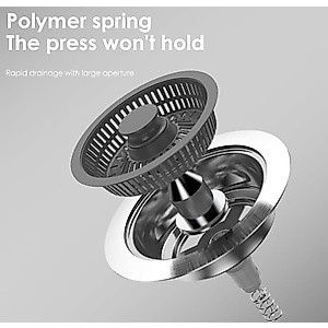 IKY Upgraded 3 in 1 Kitchen Sink Drain Strainer and Stopper Combo,Stainless Steel Metal Kitchen Sink Stopper,Kitchen Drain Strainer Stopper for US Standard 3-1/2 Inch Drain