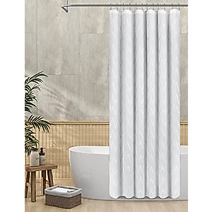 SUMGAR White Shower Curtain Waffle Weave Textured Soft Fabric Shower Curtains for Bathroom,Herringbone Jacquard Chevron Zig Zag Modern Boho Waterproof Shower Curtain Set with Hooks, 72" x 72"