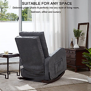 Dolonm Rocking Chair Modern Glider Chair for Baby Nursery Upholstered Velvet Rocker Tufted Button High Back Accent Armchair for Living Room, Bedroom, Office (Antique Gray)