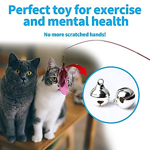Petstie Cat Feather Teaser Toy, 2PCS Retractable Cat Wands,11PCS Teaser Refills with Bells and Extra 2PCS Elastic Strings, Cat Wand Toys for Indoor Cats