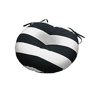 Magpie Fabrics Outdoor Round Bistro Seat Cushions with Ties, Fluffy Tufted Patio Chair Pads 15"x15"x4" Set of 2 Waterproof Floor Pillow for Home Garden Balcony Kitchen Office Porch, Black White Stripe