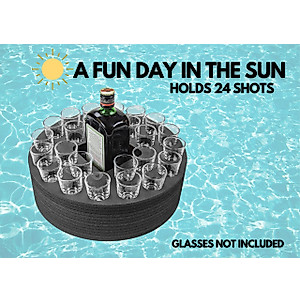 Polar Whale Shot Glass Holder Floating Tray Table for Pool Beach Spa Hot Tub Bar Club Party Float Indoor Outdoor Durable Foam Serving Rack 13.75 Inches Wide Extra Deep Holds Bottle and 24 Shots