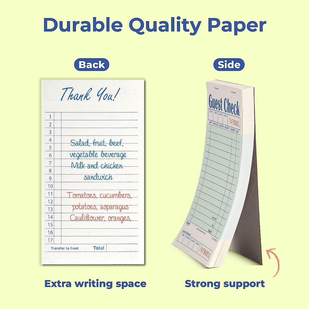 Server Note Pads [10 Books] - Guest Checks Notepad for Waiter Waitress Servers, Commercial Check Pads with Guest Receipt for Restaurants Food Order, 50 Sheets/Pad