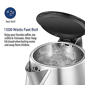 Comfee 1.7L Stainless Steel Electric Tea Kettle, BPA-Free Hot Water Boiler, Cordless with LED Light, Auto Shut-Off and Boil-Dry Protection, 1500W Fast Boil