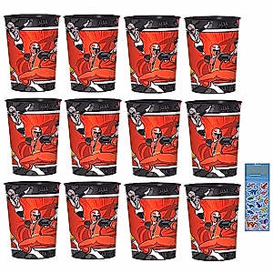 Amscan Power Rangers Birthday Party Supplies Bundle includes 12 Plastic Reusable Cups and 1 Dinosaur Sticker Sheet