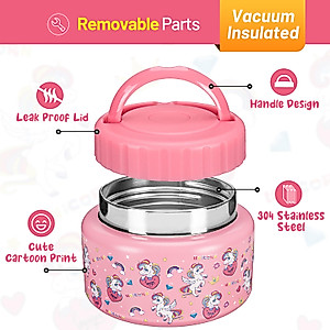 Charcy 8oz Thermo for Hot Food Kids, Wide Mouth Leak-Proof Soup Thermo, Insulated Food Jar for 4h Hot and 6h Cold - Pink Unicorn Y