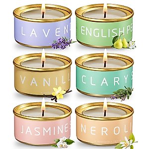 VTS Candles for Home Scented, 6 Pack Aromatherapy Candles (Lavender, Vanilla, English Pear & Freesia, Neroil, Clary Sage, Jasmine Sambac), Candles Gift Set for Stocking Stuffers, Christmas, Birthday