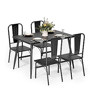 Gizoon Dining Table Set for 4 with Chairs, 5-Piece Kitchen Table and Chairs for 4 with Thick Board for Home, Small Space, Apt, Heavy-Duty, Black