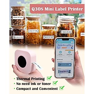 Phomemo Pink Label Maker Q30S Bluetooh Mini Label Maker Machine Portable Label Printer for Storage/Name/Document Label,Compatible with iOS Android, Pink