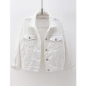 Locachy Women's Casual Denim Jacket Solid Color Basic Long Sleeve Jean Jacket Coat White XL