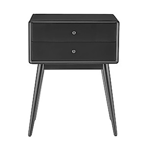 Elle Decor Stephanie Side Table, Mid-Century Modern Nightstand or Living Room Accent with Two Drawers for Storage, Monochrome Painted Wood, Black