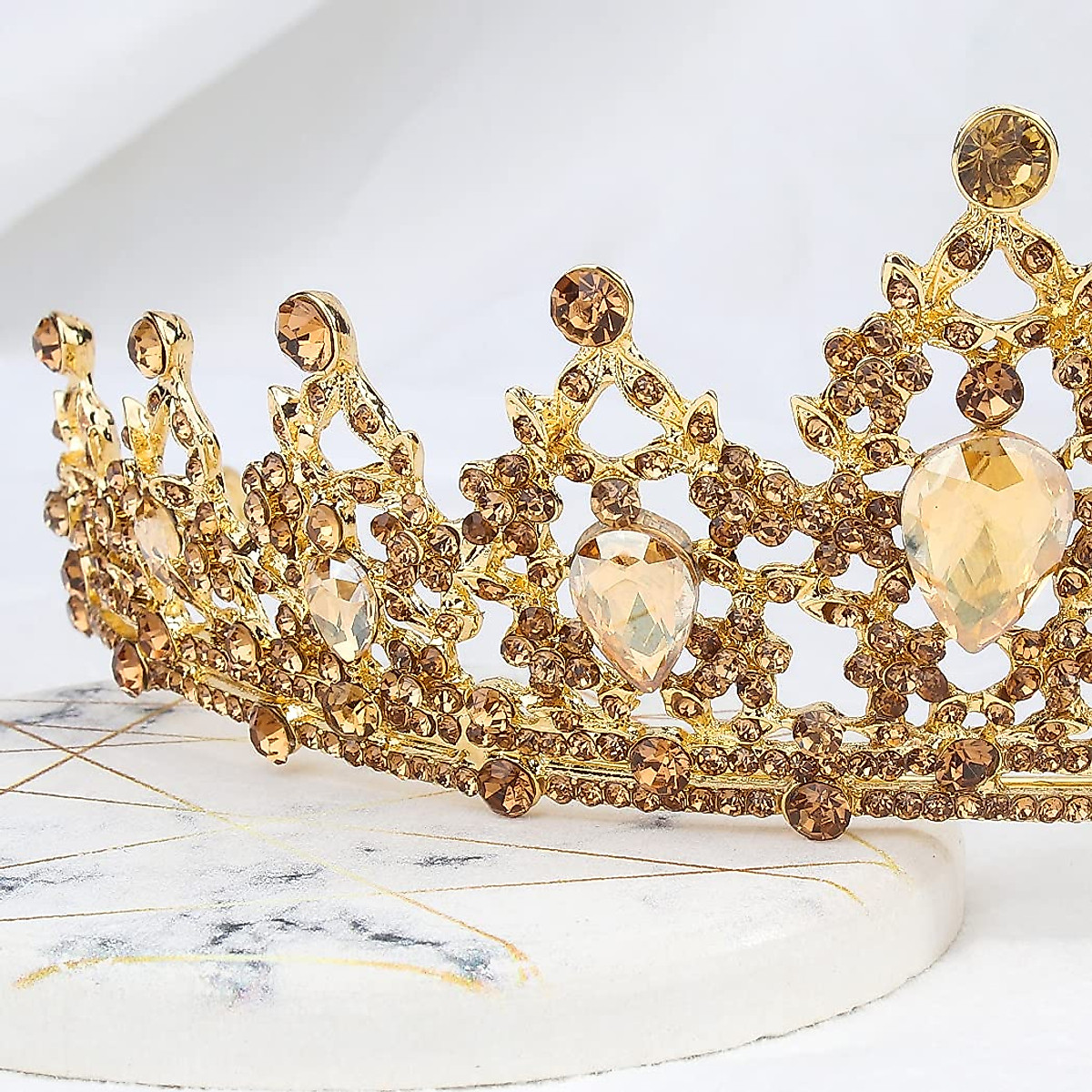 AOPRIE Artemis Tiaras and Crowns for Women Champagne Gold Princess Tiara for Little Girls Crystal Hair Accessories for Wedding Prom Bridal Birthday Party Halloween Costume Christmas Gifts