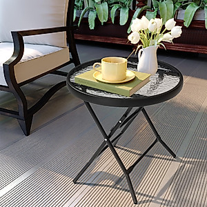 JOINHOM 2 Pieces Outdoor Side Table - Small Patio End Table All Weather, Patio Furniture Sets and Outside Furniture for Pool, Balcony, Deck, Porch, Black