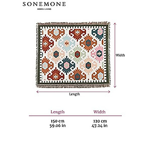 Sonemone Boho Throw Blankets Kilim Geometric Blankets with Tassel Double-Sided Throws Cover for Couch Chair Sofa Bed Outdoor Beach Travel 50"x60", Multicolor