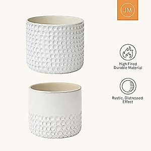 La Jolie Muse Ceramic Planter Flower Plant Pots- 6.7+5.5 Inch Concave Dot Patterned Cylinder Flower Pot W/ Drain Hole for Indoor, Set of 2, Ivory