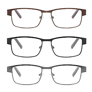 CRGATV 3-Pack Reading Glasses for Men Blue Light Blocking Metal Full Frame Computer Readers Anti UV/Eye Strain/Glare (+1.75 Magnification Strength)