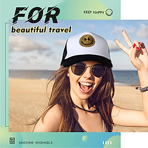 4 Pack Preppy Hat Smile Hat Stylish Smile Face Sequins Printing Trucker Hat Neon High Crown Foam Mesh Back Yellow Glitter Trucker Hat Adjustable Snapback Closure Preppy Stuff for Men and Women