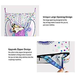 Cream Unicorn Magic Head Door Hanging Laundry Hamper Bag Floral Unicorn Space Saving Wall Large Laundry Basket Storage Dirty Clothes Bags with Bottom Zippers Hooks for Bathroom Bedroom 1 Pcs