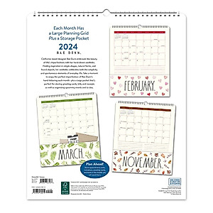 Orange Circle Studio Rae Dunn Pockets Plus Wall Calendar 2024, Large Monthly Planner with Hanging Hook for Home Office, Classroom, School, Family Calendar, Easy Planning and Organizing