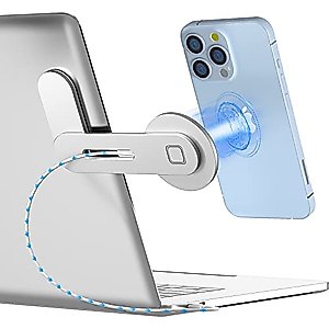 Laptop Phone Holder, 15W Fast Wireless Charger Magnetic Laptop Holder, Adjustable Phone Mount Bracket for Laptop Monitor, Slim Foldable Portable Computer Expansion Stand for iPhone 14/13/12 Series