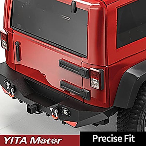 YITAMOTOR Rear Bumper Compatible with 2007-2018 Jeep Wrangler JK & JKU Unlimited, Off Road Back Bumper w/ 2" Hitch Receiver & 2x LED Lights & D-Rings, Upgraded