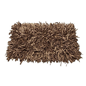 HF by LT Handwoven Leather Shag Rug - 23" x 35", Pecan Brown, Durable and Stylish Modern Leather Accent Rug for Entryway, Living Room, or Bedroom Decor