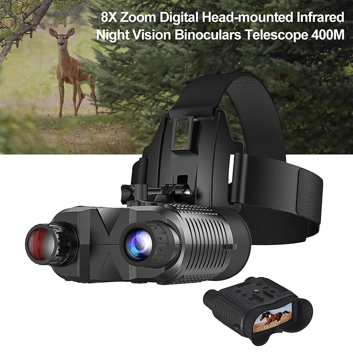 GOYOJO Night Vision Goggles Digital Head Mounted Binoculars 1080P FHD 8X Zoom with 1312FT Viewing in 100% Darkness for Airsoft Military Hunting Tactical Gear Wildlife Observation Surveillance