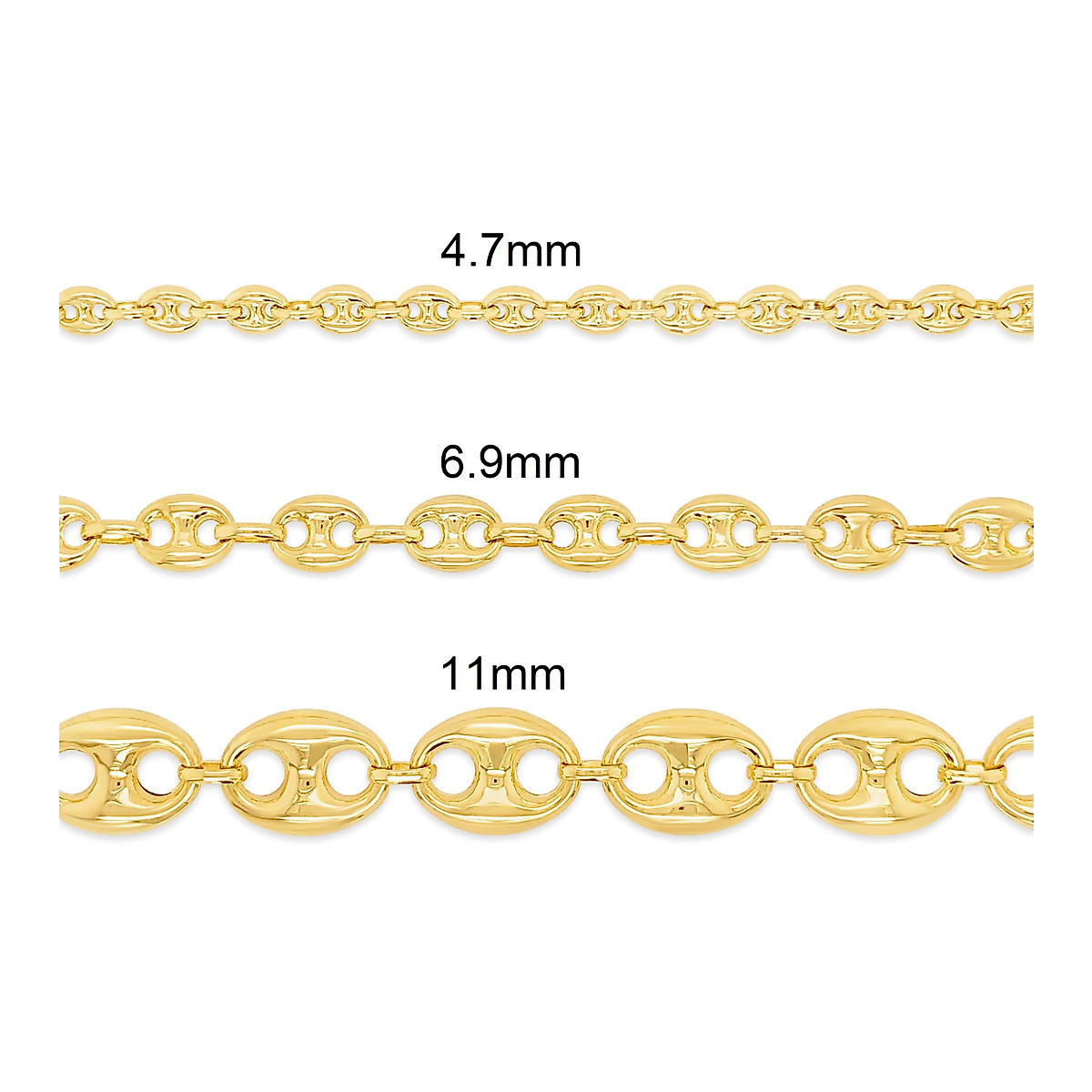 Olive & Chain 14k Gold Puffed Mariner Chain Bracelet for Men/Women, Gold, Hypoallergenic, Lobster Clasp Closure (11 mm, 8.5 Inch)
