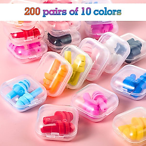 200 Pairs Ear Plugs Bulk for Sleeping Noise Cancelling, Swimming, Shooting, Concerts, Snoring 10 Assorted Colors with Carry Cases Reusable Silicone Earplugs Soft Ear Plugs