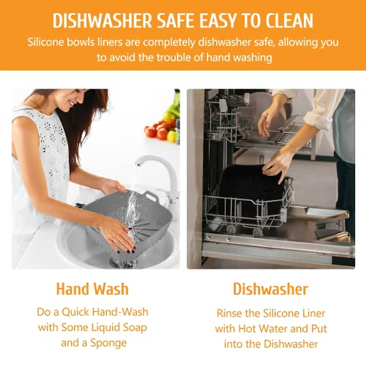 Air Fryer Silicone Liners 9 Inch Reusable Air Fryer Reusable Basket For 6 to 9QT, 2 PCS Square Air Fryer Pot Insert for Oven Microwave Accessories