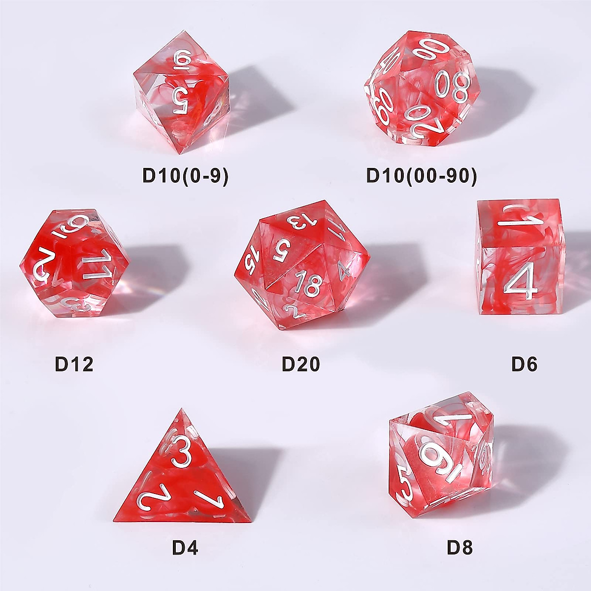 DAKAFUL DND Game Dice-Set Sharp Edges - Dungeons and Dragons Polyhedral Red Dice Set for D＆D RPG MTG Table Games D4 D6 D8 D10 D12 D20