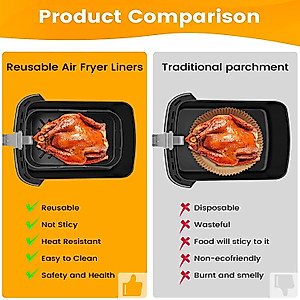 10QT Air Fryer Silicone Liners, 2pcs Rectangular Silicone Airfryer Basket with Heat Proof Gloves, Reusable Air Fryer Accessories for Ninja Dual Zone DZ401/DZ550