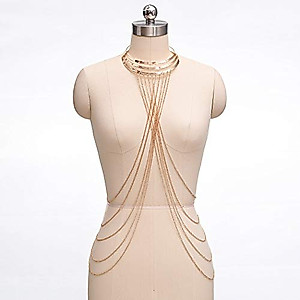 Nicute Layered Body Chain Gold Tassels Necklace Sexy Bra Bikini Chain Festival Party Harness Body Chain for Women